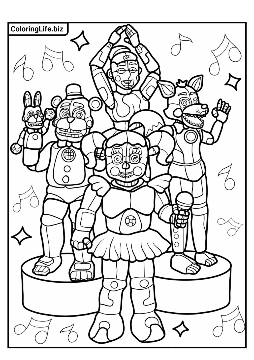 Ausmalbilder FNAF (5 Nächte mit Freddy) zum Ausdrucken auf A4