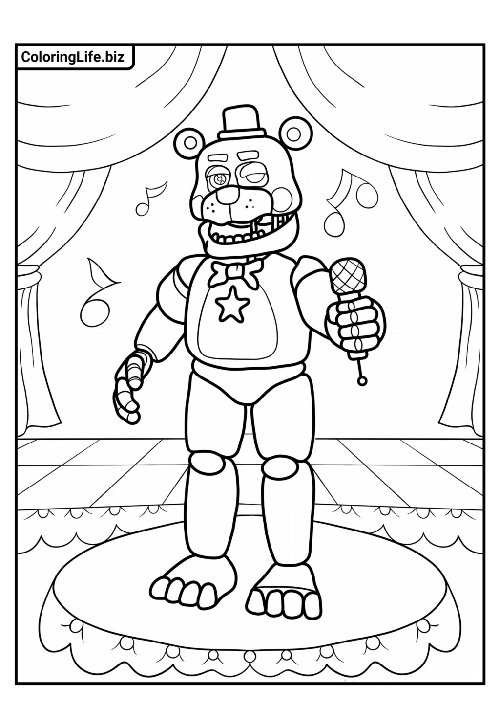 Ausmalbilder FNAF (5 Nächte mit Freddy) zum Ausdrucken auf A4