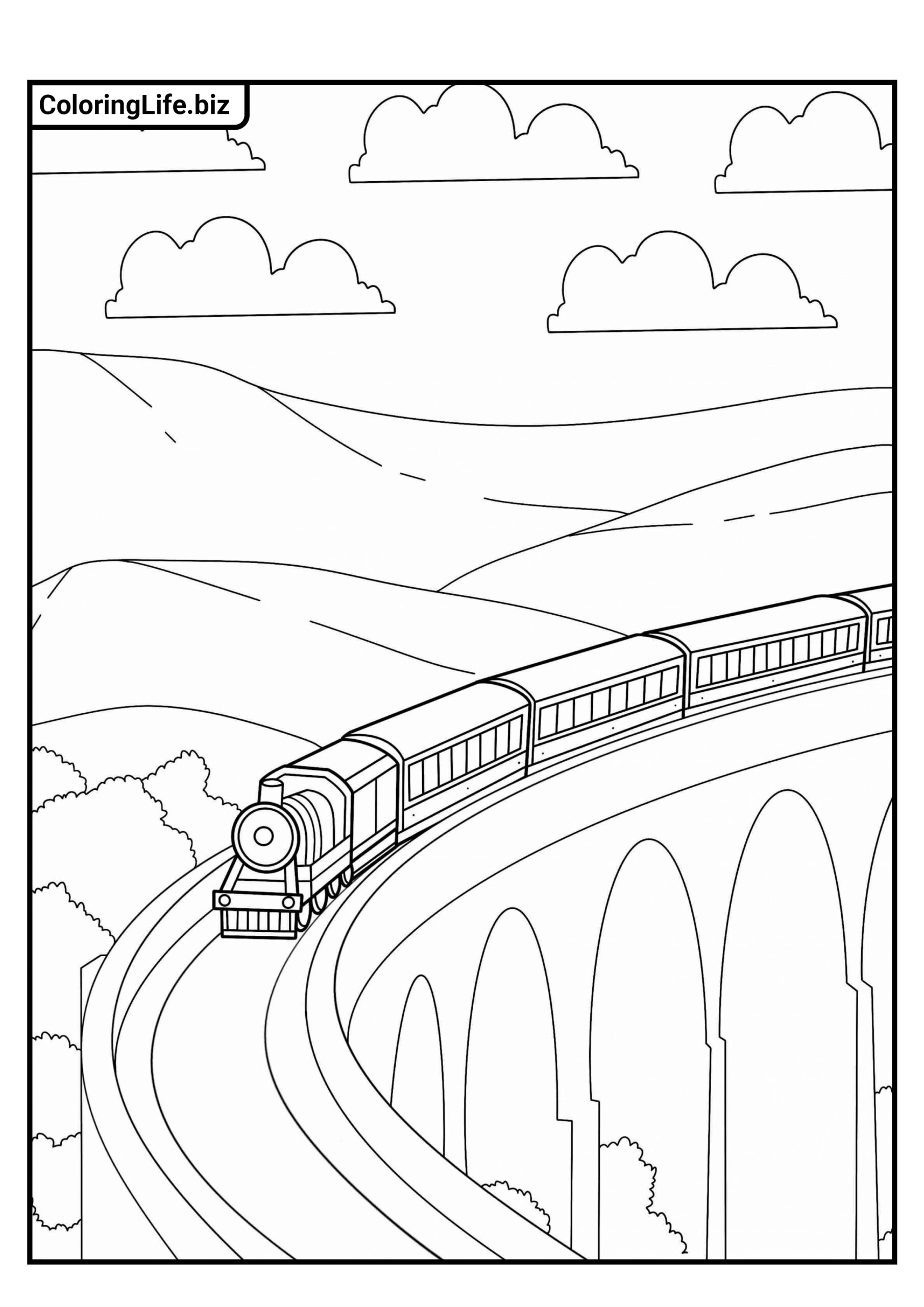 Раскраски Поезд - распечатать на А4 - скачать PDF