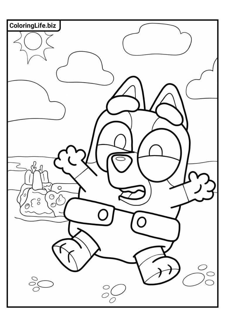 Ausmalbilder Bluey zum Ausdrucken auf A4 kostenlos