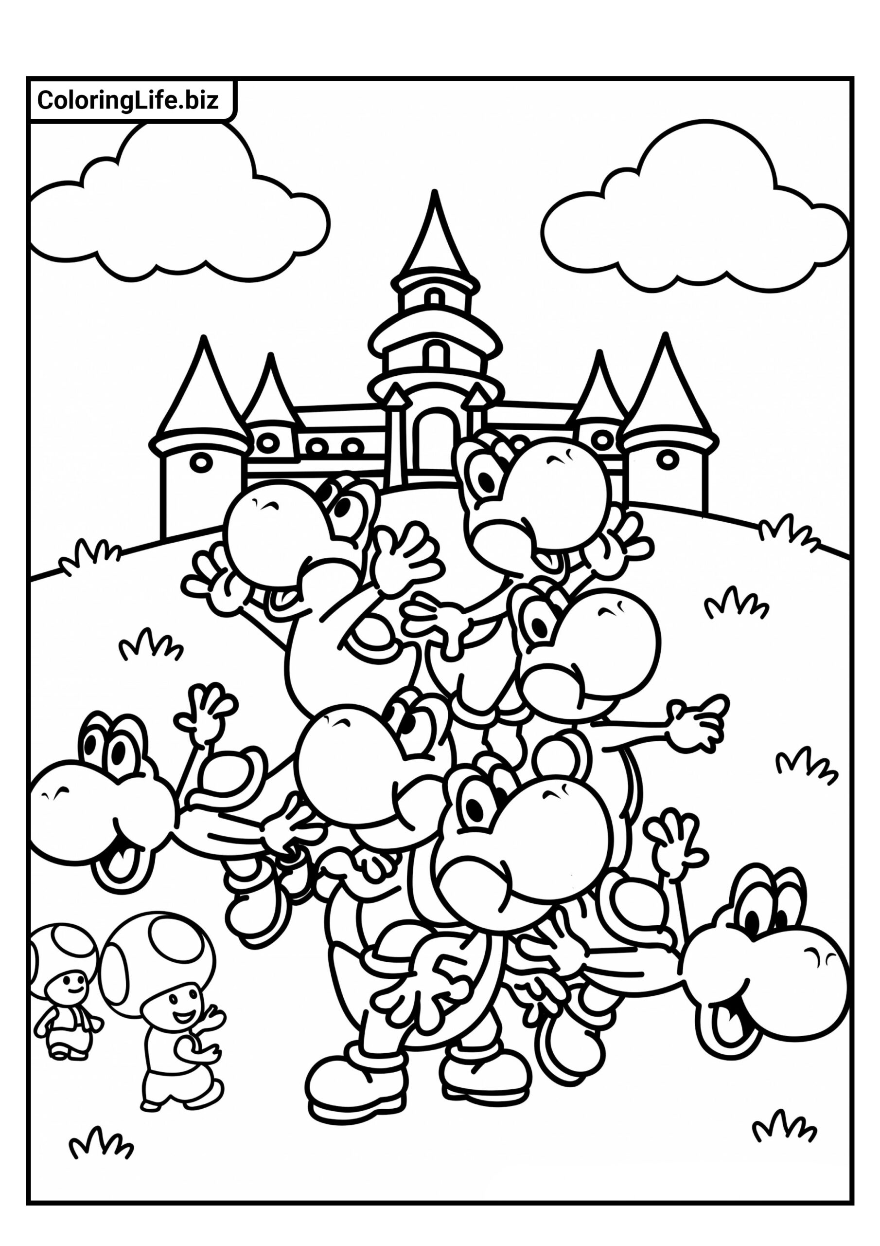 Yoshi Ausmalbilder (Super Mario Bros.) | Ausdrucken im A4-Format