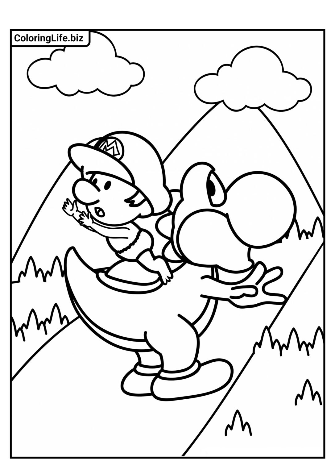 Yoshi Ausmalbilder (Super Mario Bros.) | Ausdrucken im A4-Format