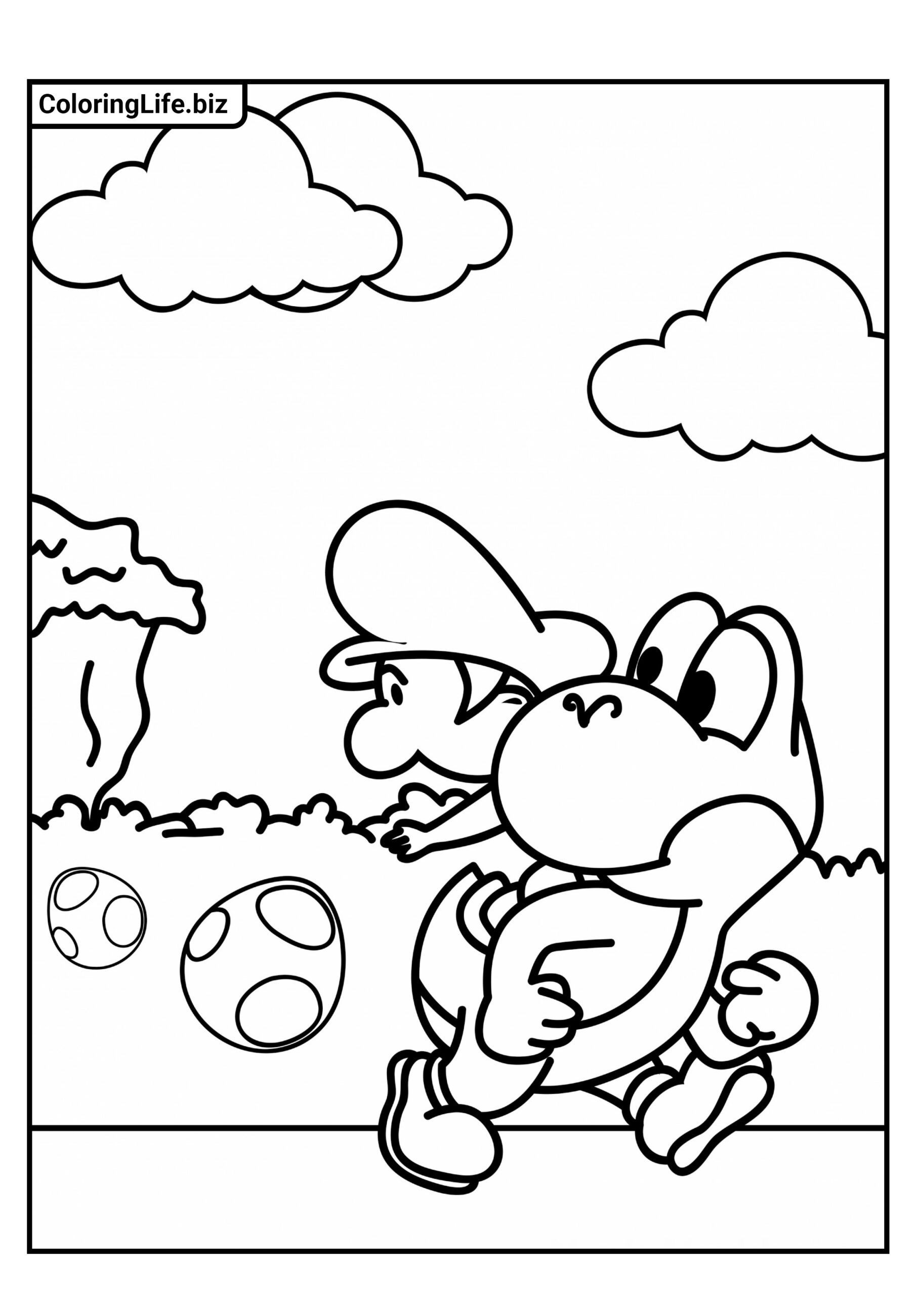 Yoshi Ausmalbilder (Super Mario Bros.) | Ausdrucken im A4-Format
